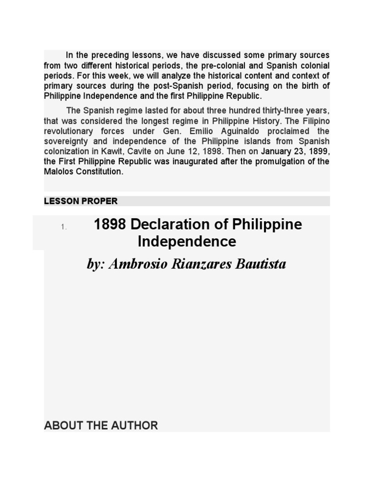 Philippine Independence Declaration Analysis | PDF | Corazon Aquino ...