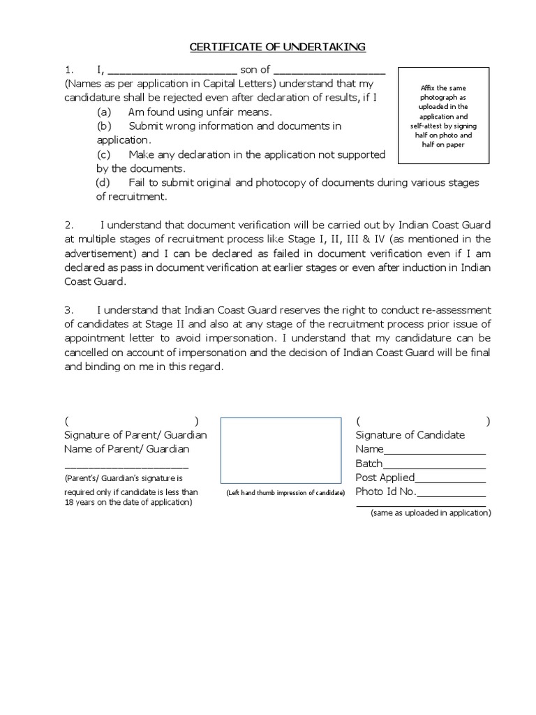 Certificate of Undertaking | Download Free PDF | Signature | Government