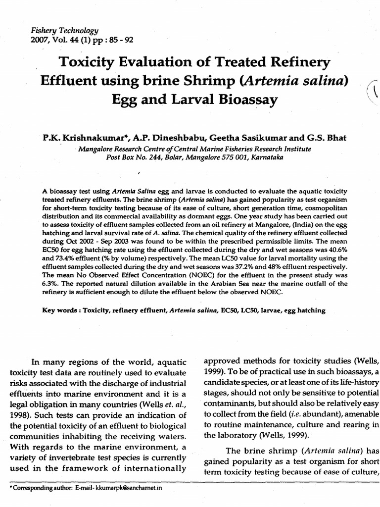 Effluent Toxicity | PDF | Environmental Science | Chemistry