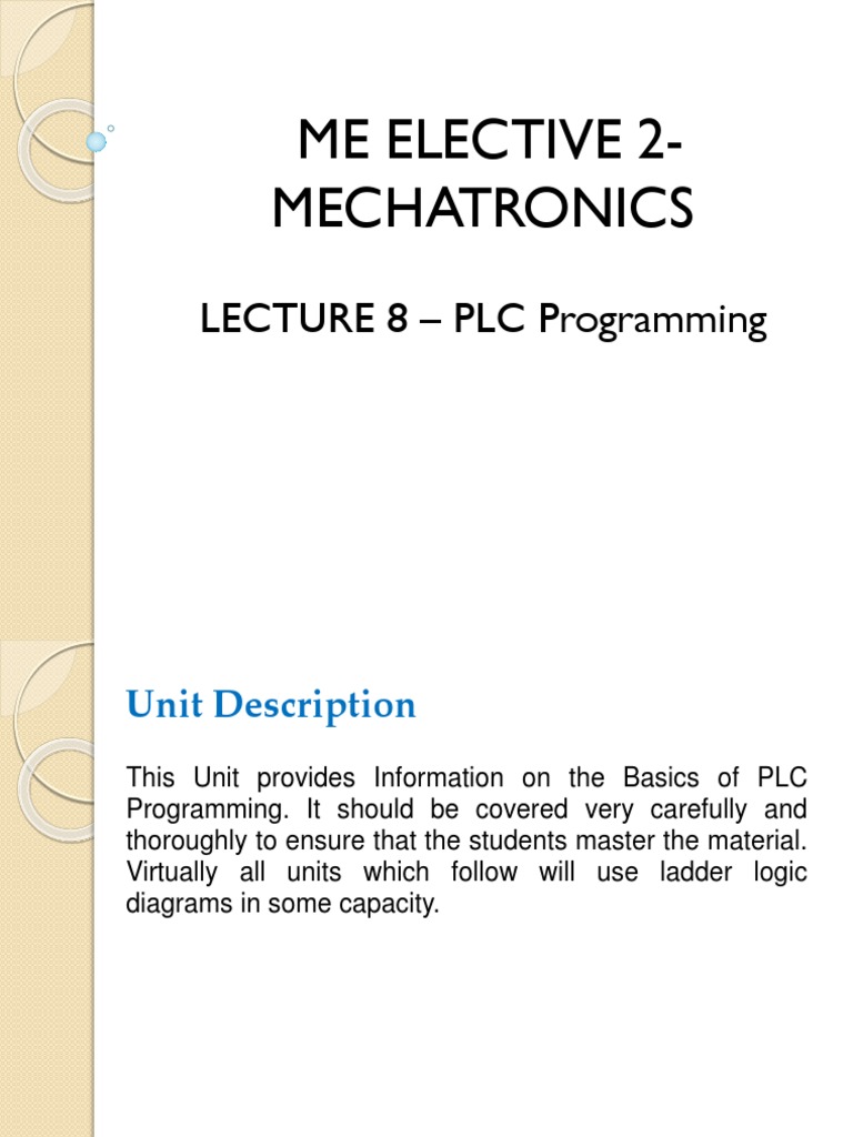 Me Elective 2-Mechatronics: LECTURE 8 - PLC Programming | PDF ...