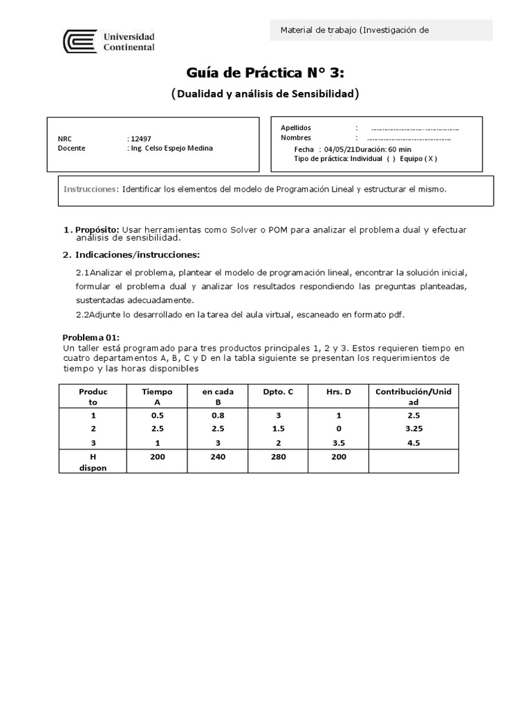 Practica Dualidad y Análisis de Sensibilidad-Grupo 4 | PDF ...