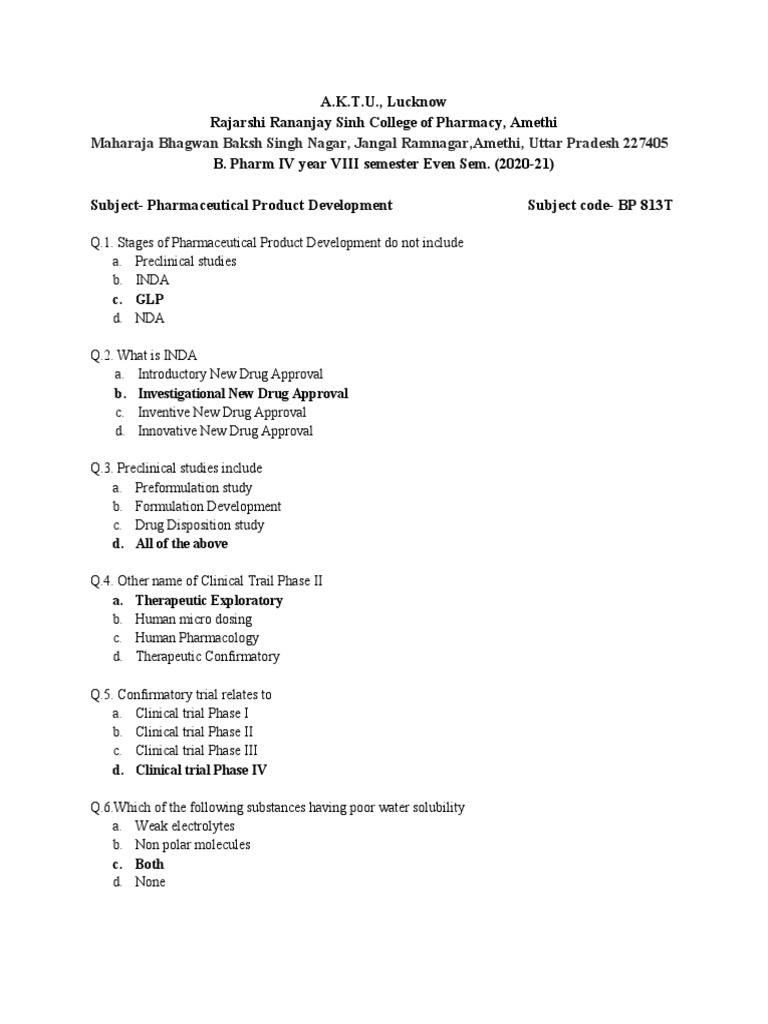 BP 813T MCQs | PDF | Tablet (Pharmacy) | Surfactant