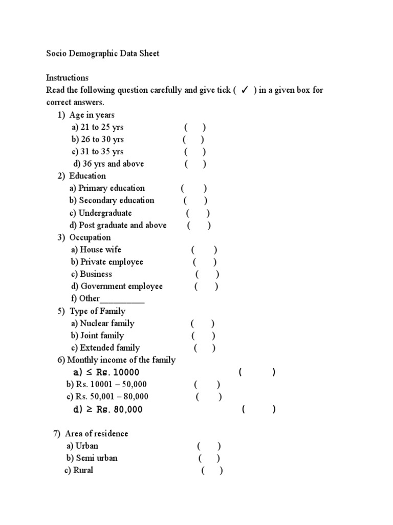 Socio Demographic Data Sheet | PDF