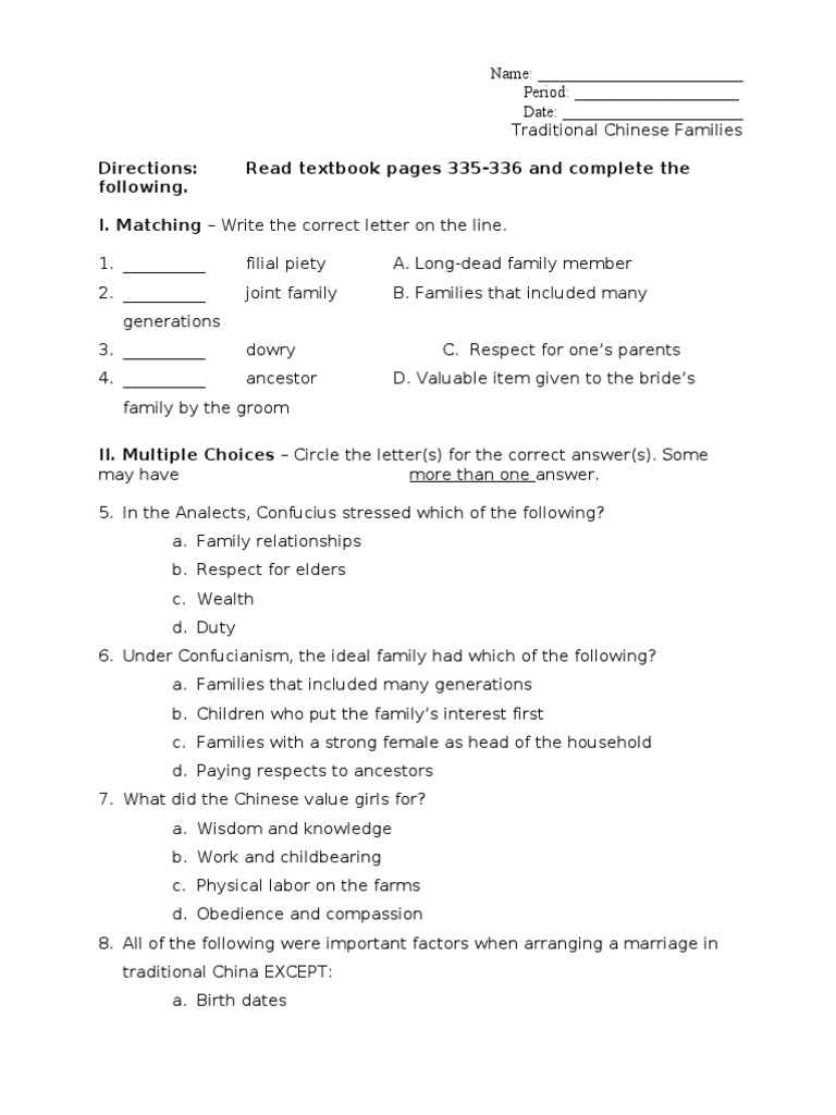 HW47-Traditional Chinese Families | PDF | Living Arrangements ...