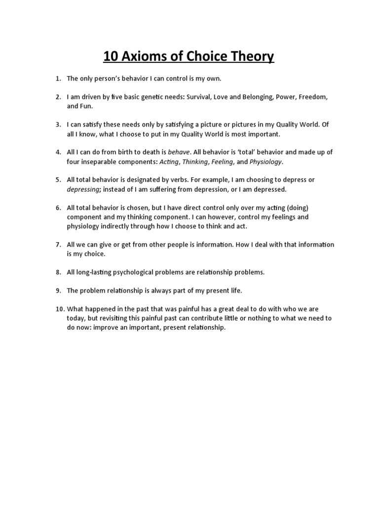 10 Axioms of Choice Theory | PDF