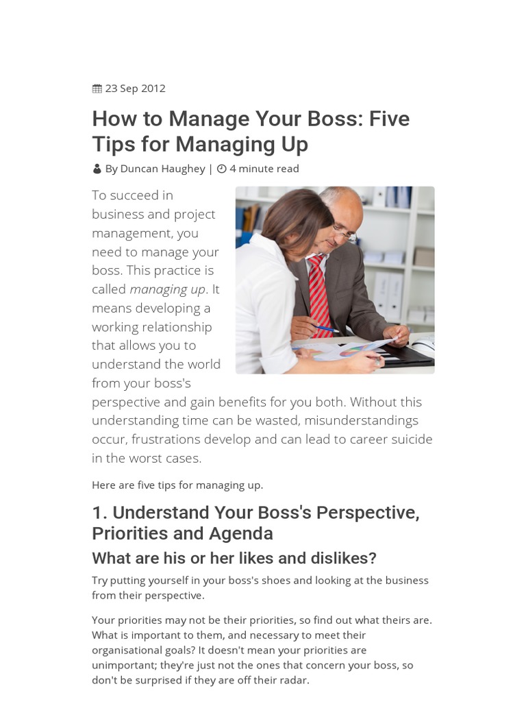 How To Manage Your Boss - Five Tips For Managing Up | PDF | Goal ...