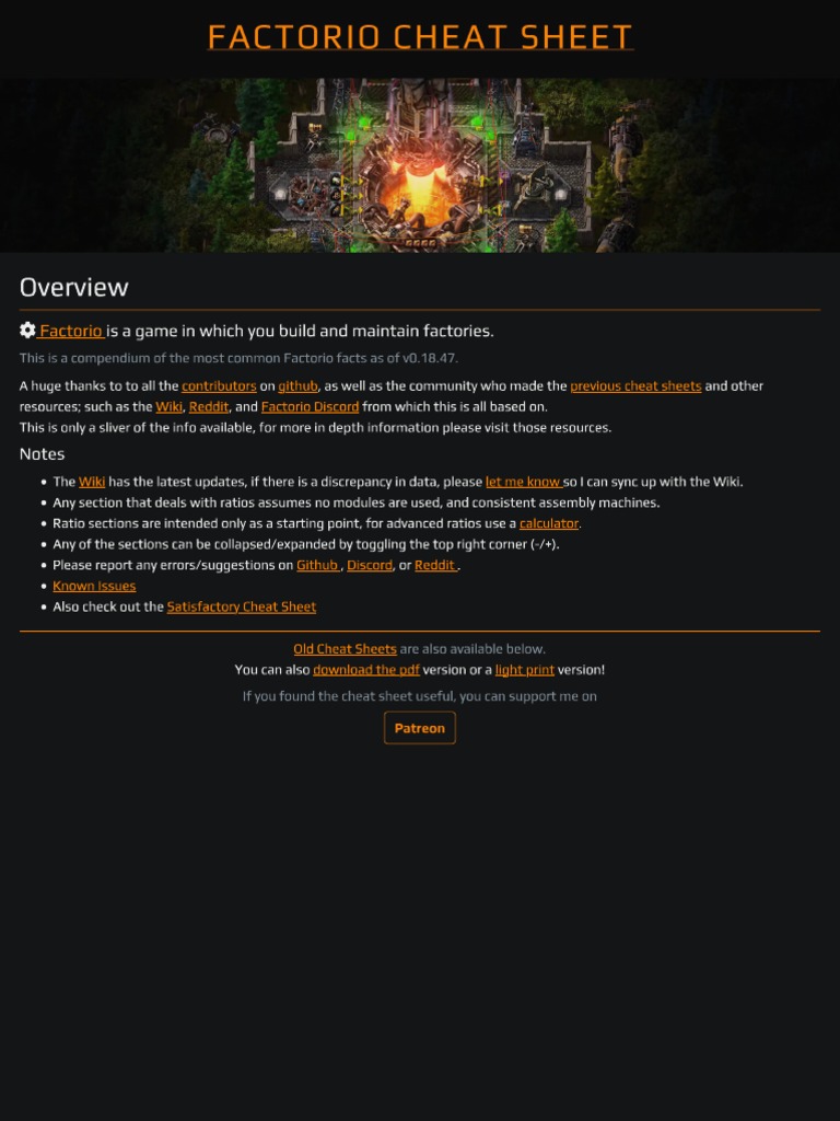 Factorio Cheat Sheet v1.0 | PDF
