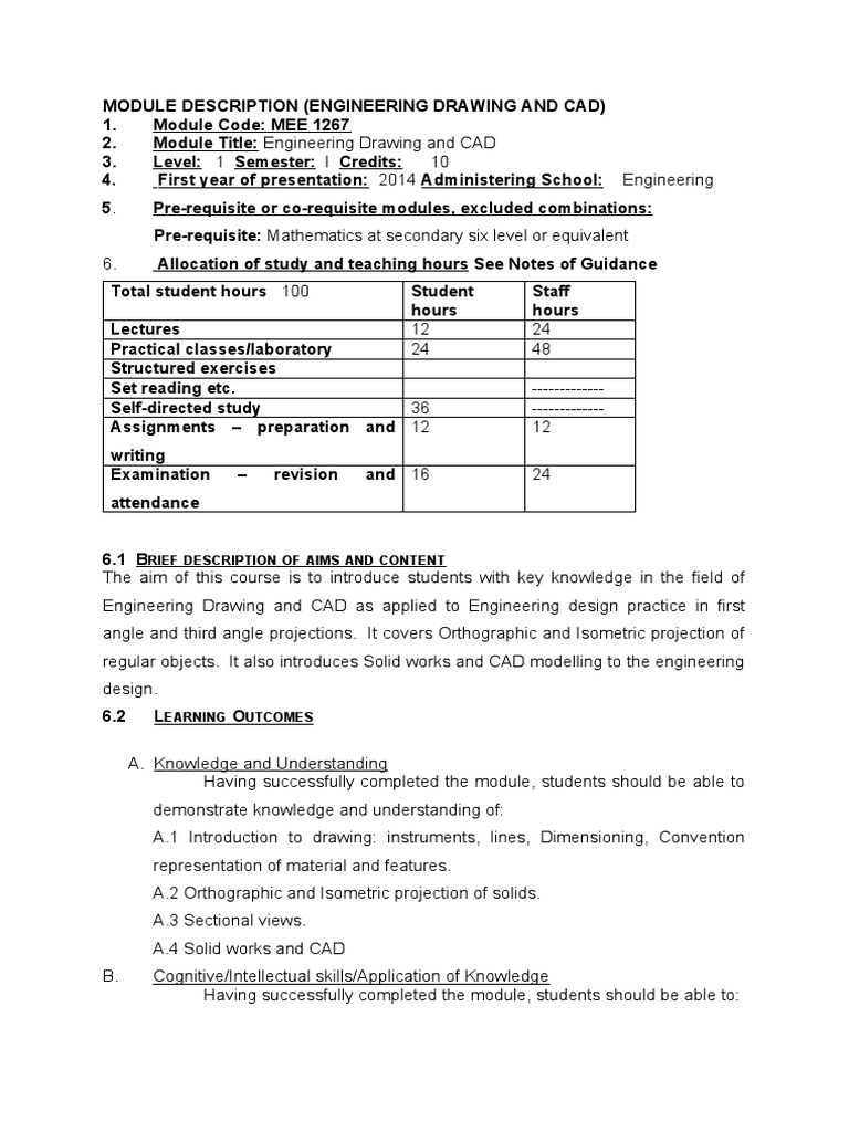 Engineering Drawing & CAD - Module Description | PDF | Educational ...
