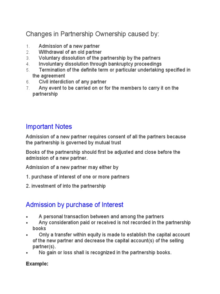 Changes in Partnership Ownership Caused by | PDF | Partnership | Equity ...