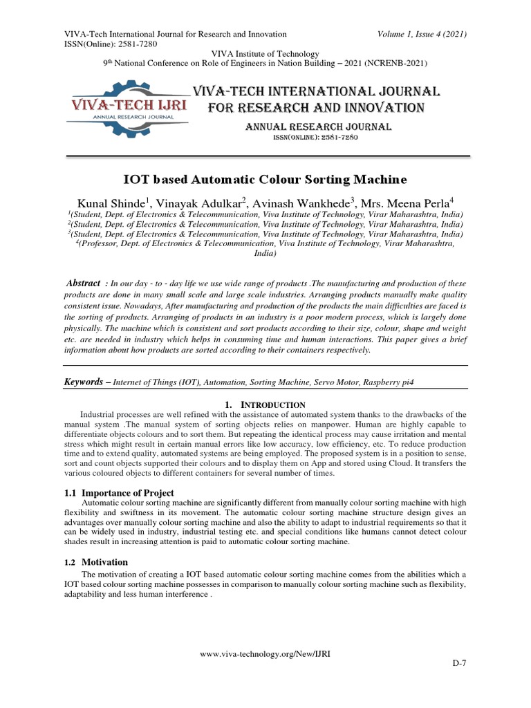 Iot Based Automatic Colour Sorting Machine Pdf Internet Of Things Automation 1016