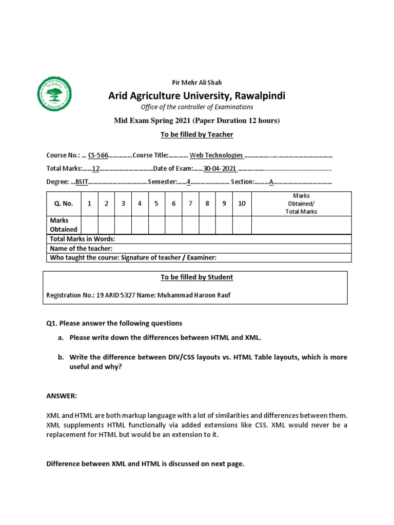 Web Technology Paper Mids | PDF | Html | World Wide Web