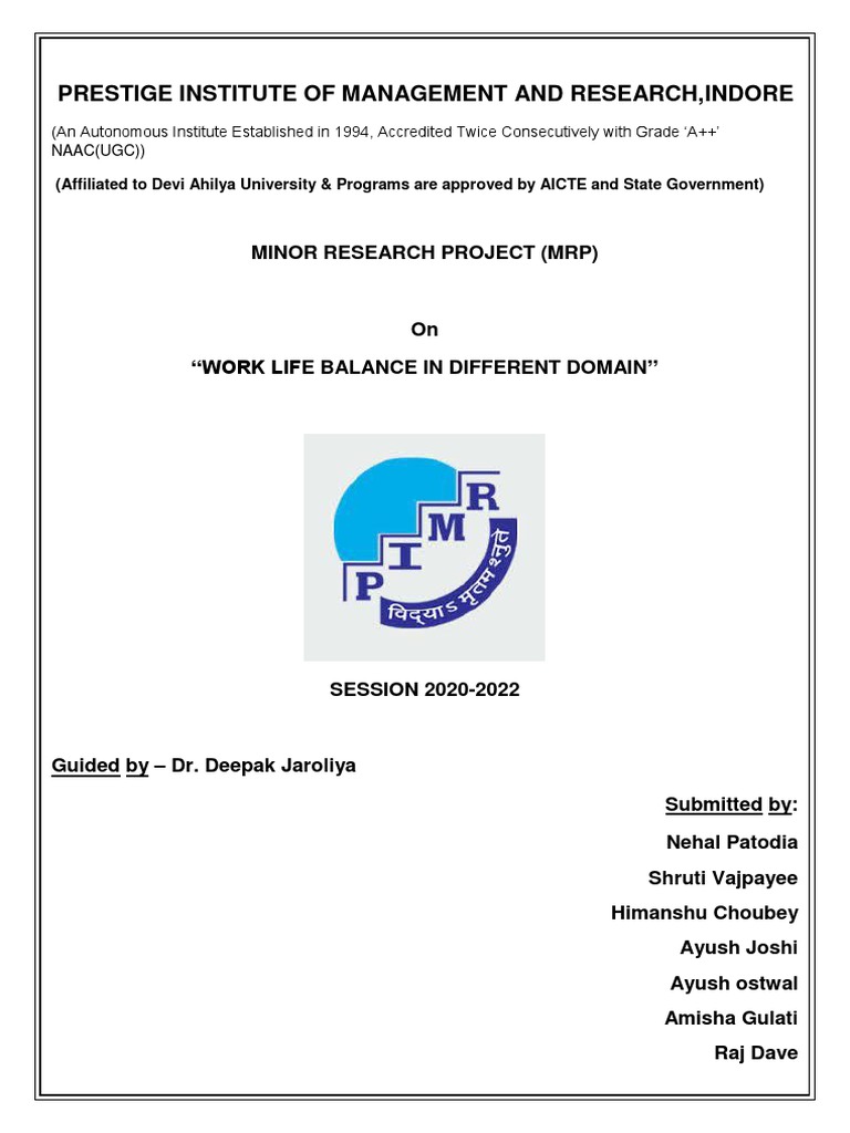 Prestige Institute of Management and Research, Indore: Minor Research ...