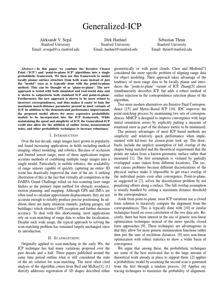 Generalized-ICP improves scan matching | PDF | Sequence Alignment ...
