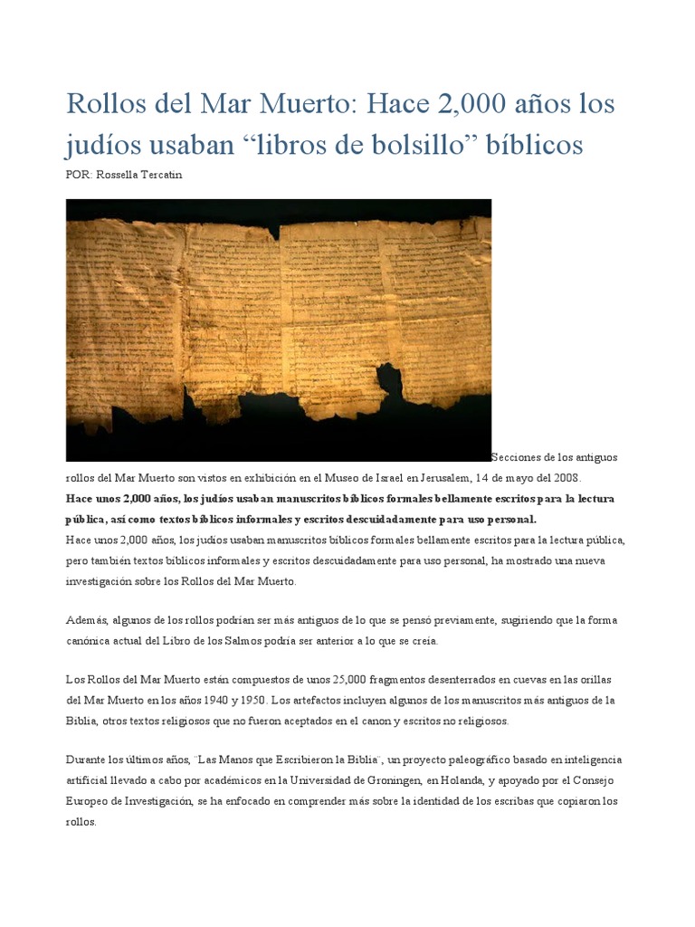 Rollos Del Mar Muerto Hace 2000 Años Los Judíos Usaban Libros de ...