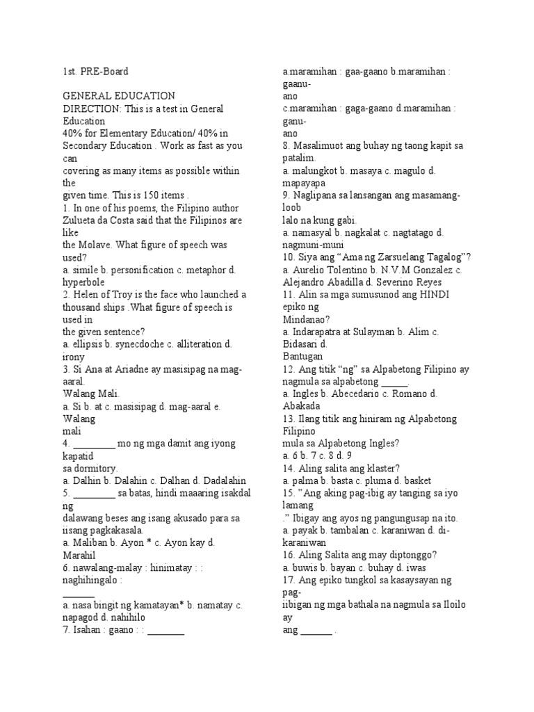 1st Pre Board Gen Ed | PDF