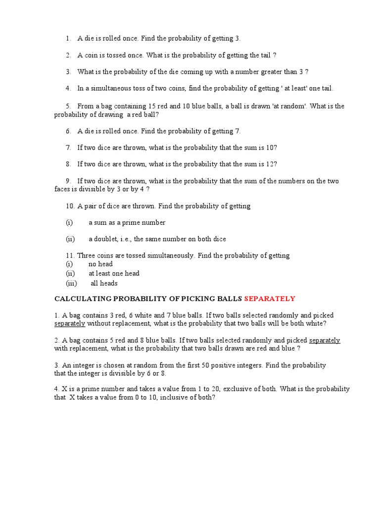 Calculating Probability of Picking Balls: Separately | PDF | Odds ...