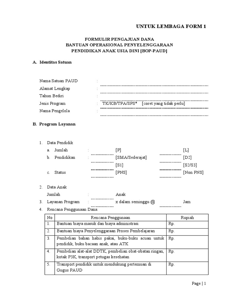 Lampiran Formulir Pengajuan Dana Bop Paud | PDF