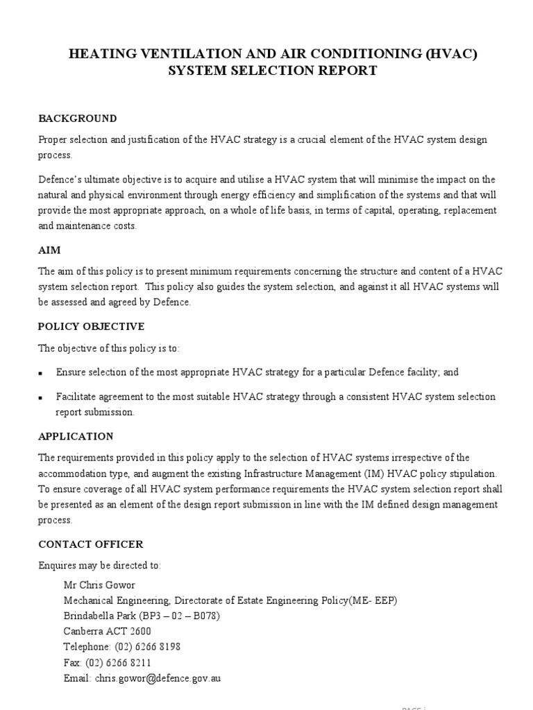 HVAC System Selection Report | PDF | Hvac | Ventilation (Architecture)