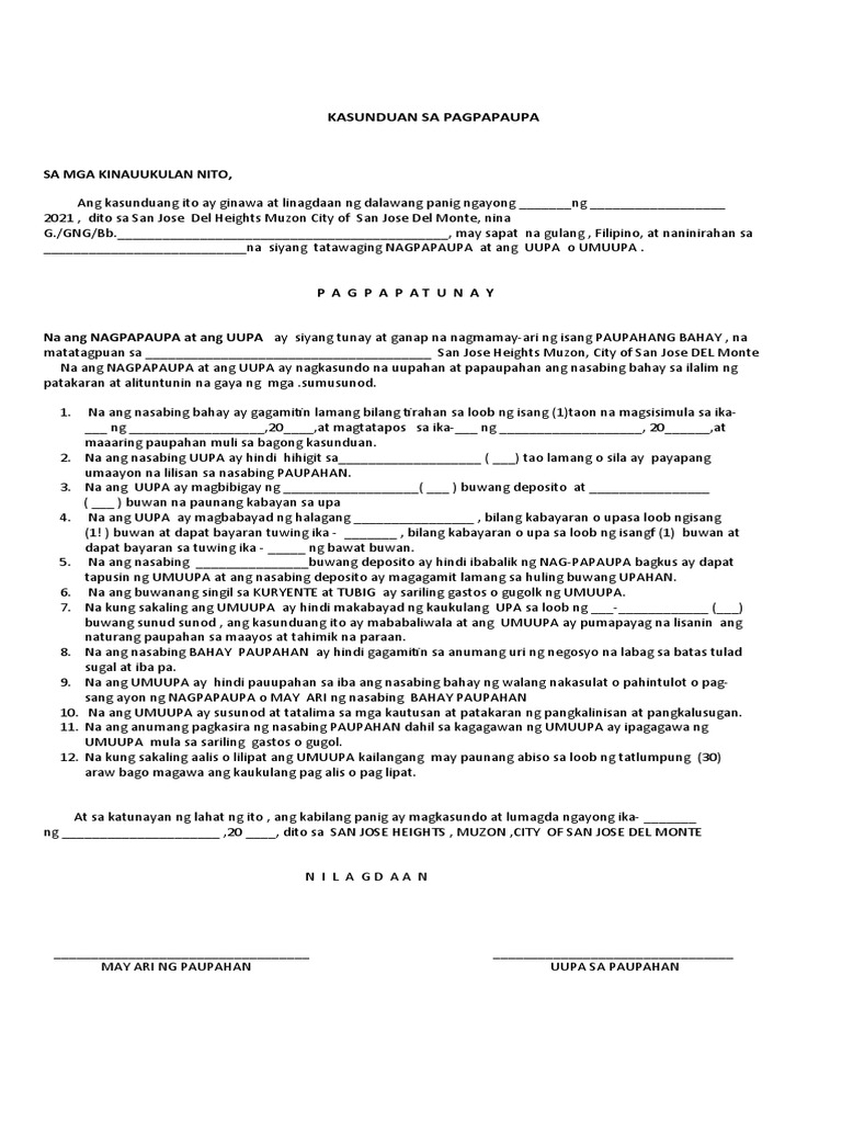 Kasunduan Sa Pagpapaupa | PDF
