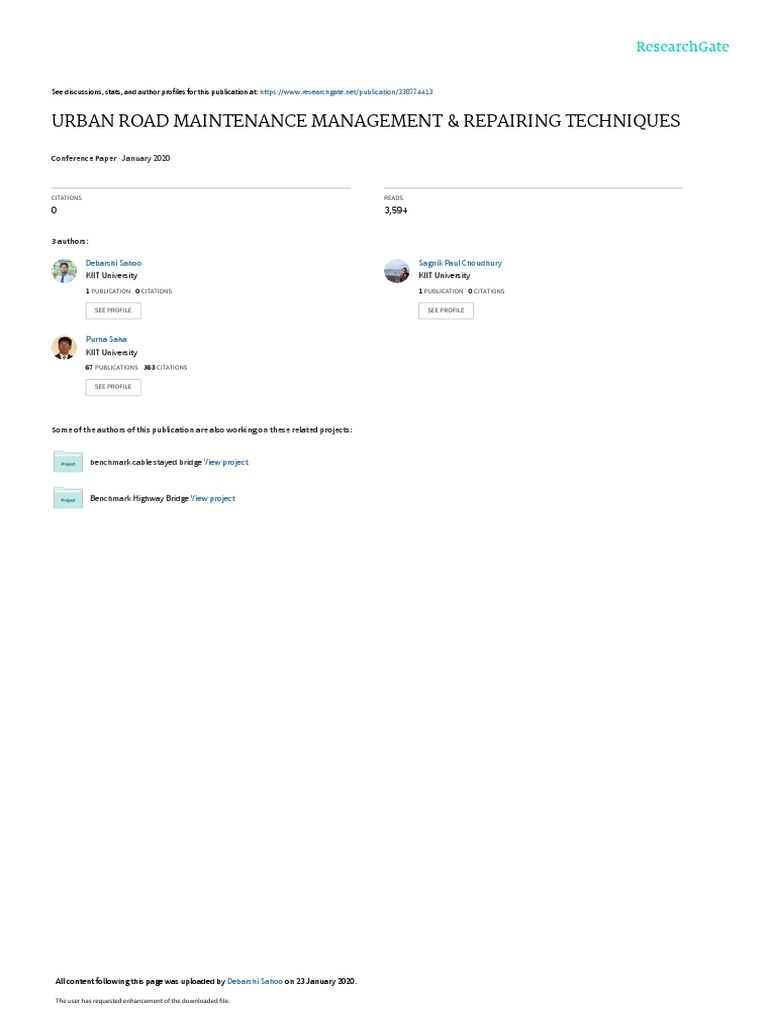 Urban Road Maintenance Management & Repairing Techniques | PDF | Road ...