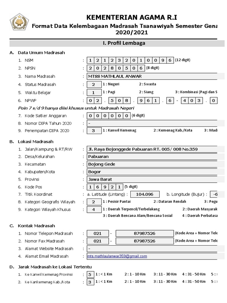 Format Profile Lembaga MTs | PDF