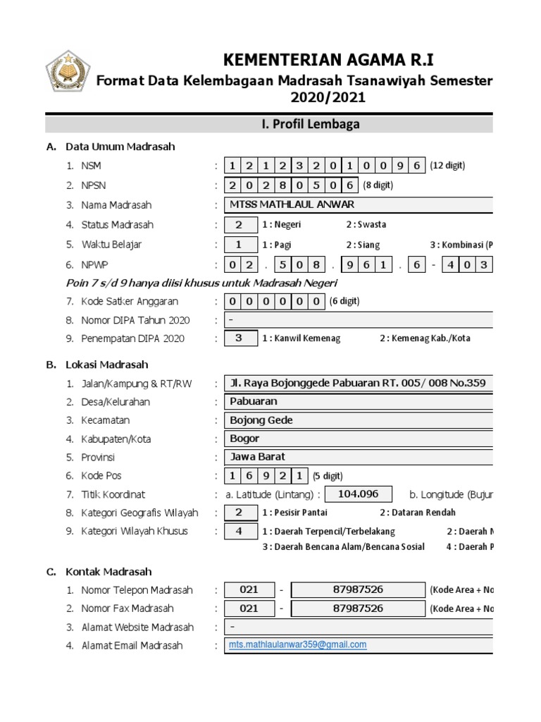 Format Profile Lembaga MTs | PDF