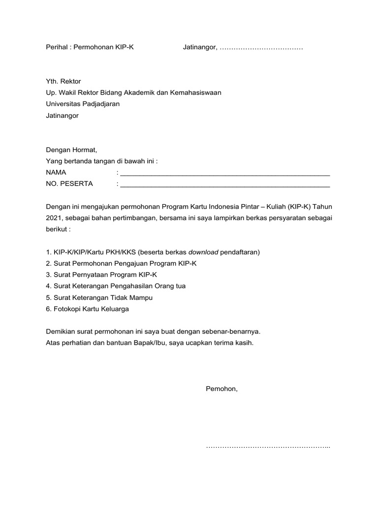 KIP1 Surat Permohonan KIP K 2021 | PDF