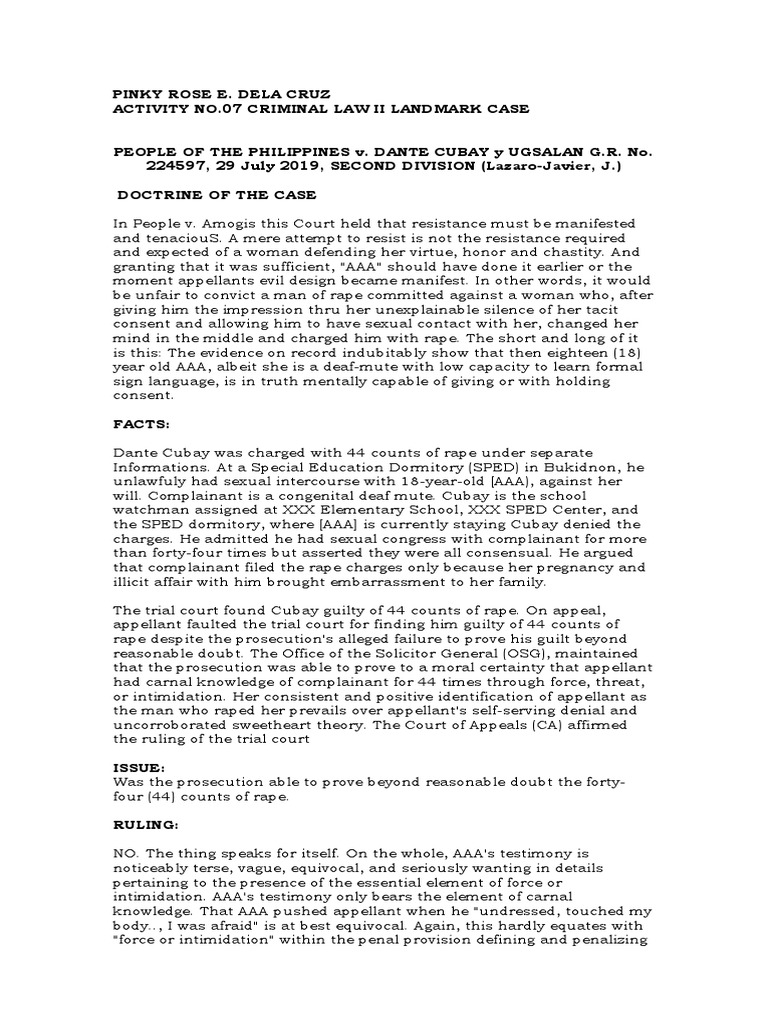 Crim2 Case4 2019 Sample | PDF | Reasonable Doubt | Rape