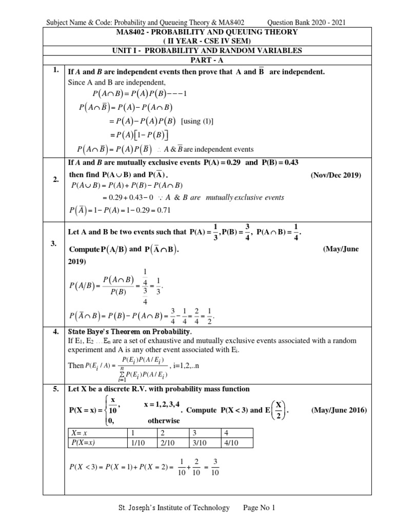 2020 21sjit PQT QB | PDF | Mean | Probability Distribution