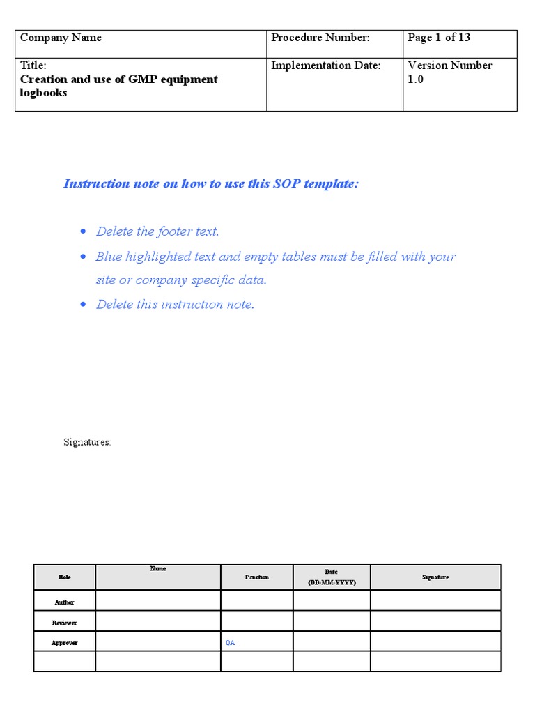 Instruction Note On How To Use This SOP Template | PDF | Information ...