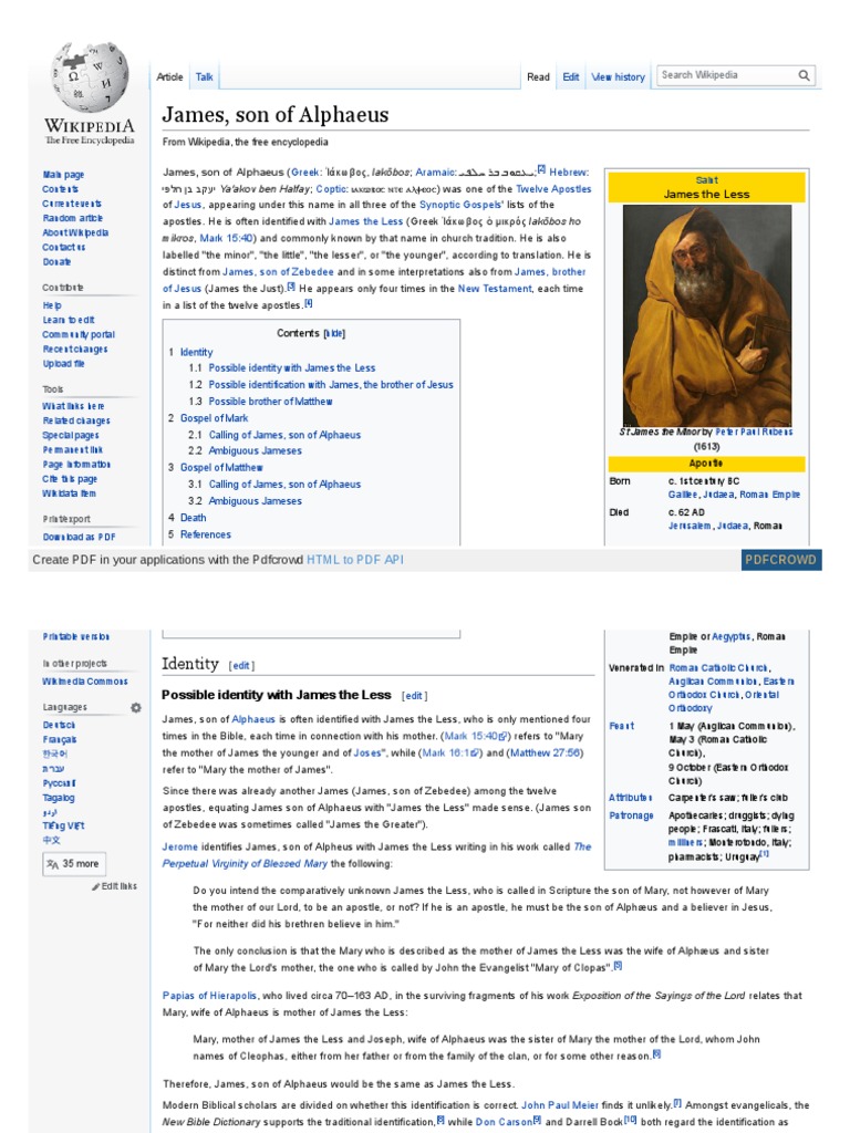 En Wikipedia Org Wiki James Son of Alphaeus | PDF | Canonical Gospels ...