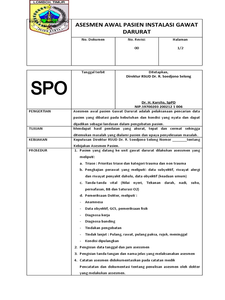 SPO Asesmen Awal IGD | PDF