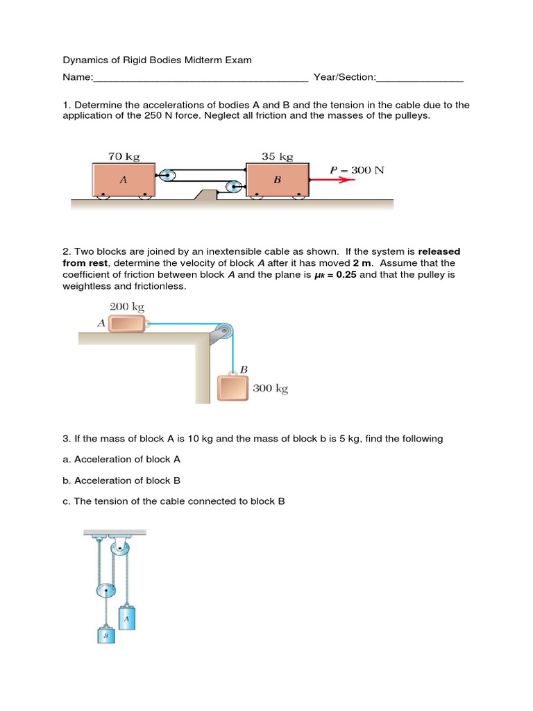 Dynamics of Rigid Bodies Midterm Exam | PDF