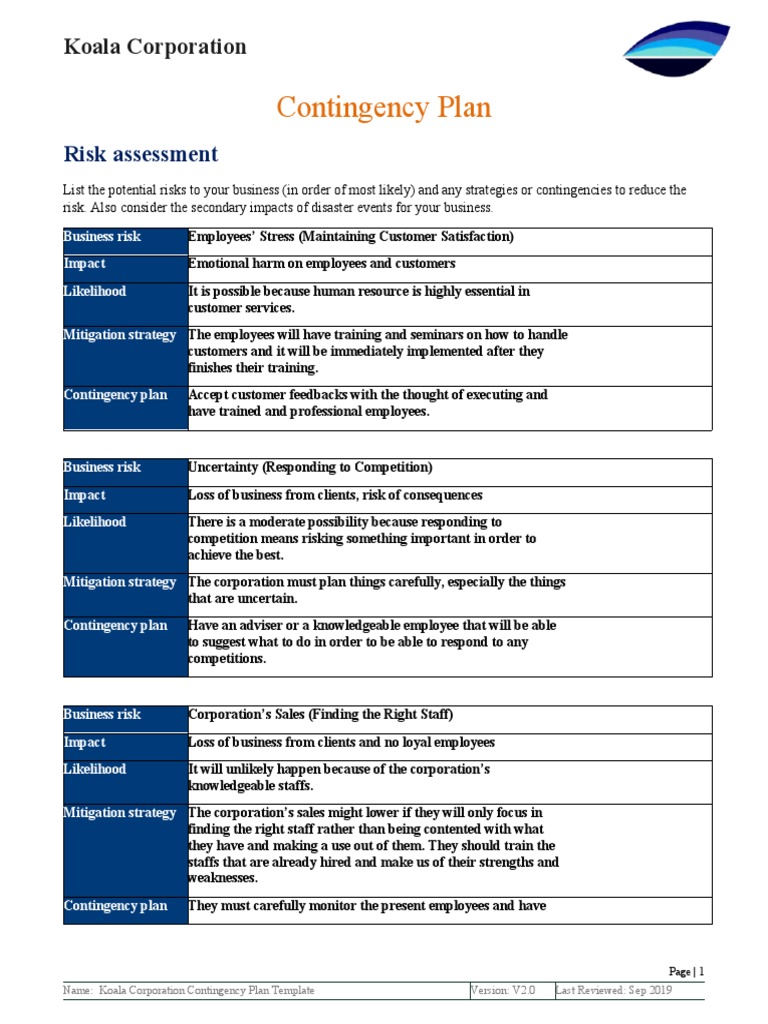 BSBMGT517 Q2 Contingency-Plan-Template | PDF | Emergency Management | Risk