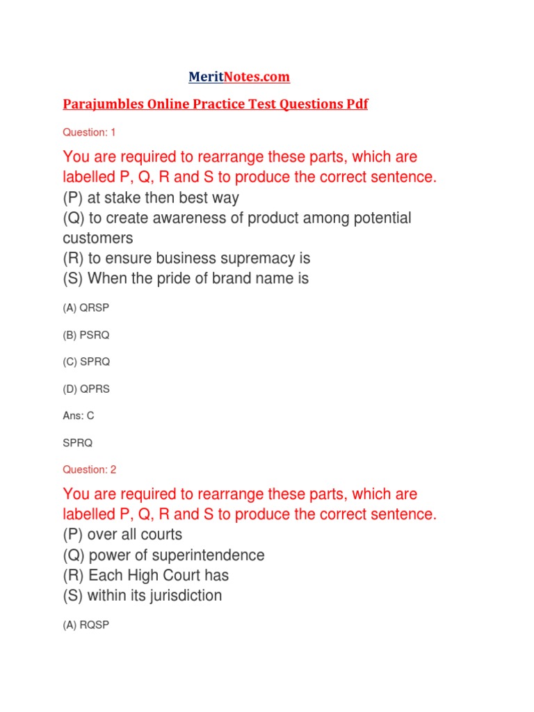 Parajumbles Online Practice Test Questions | PDF | Teaching Methods ...