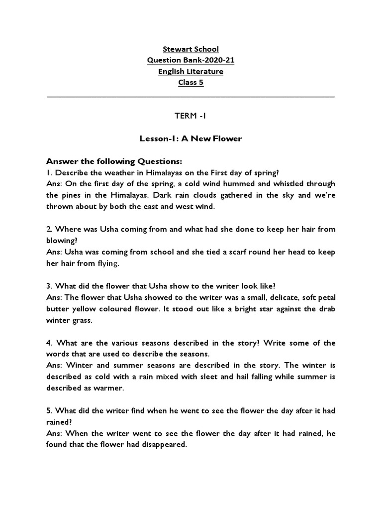Class 5 English Literature Question Bank | PDF | Strange Case Of Dr ...