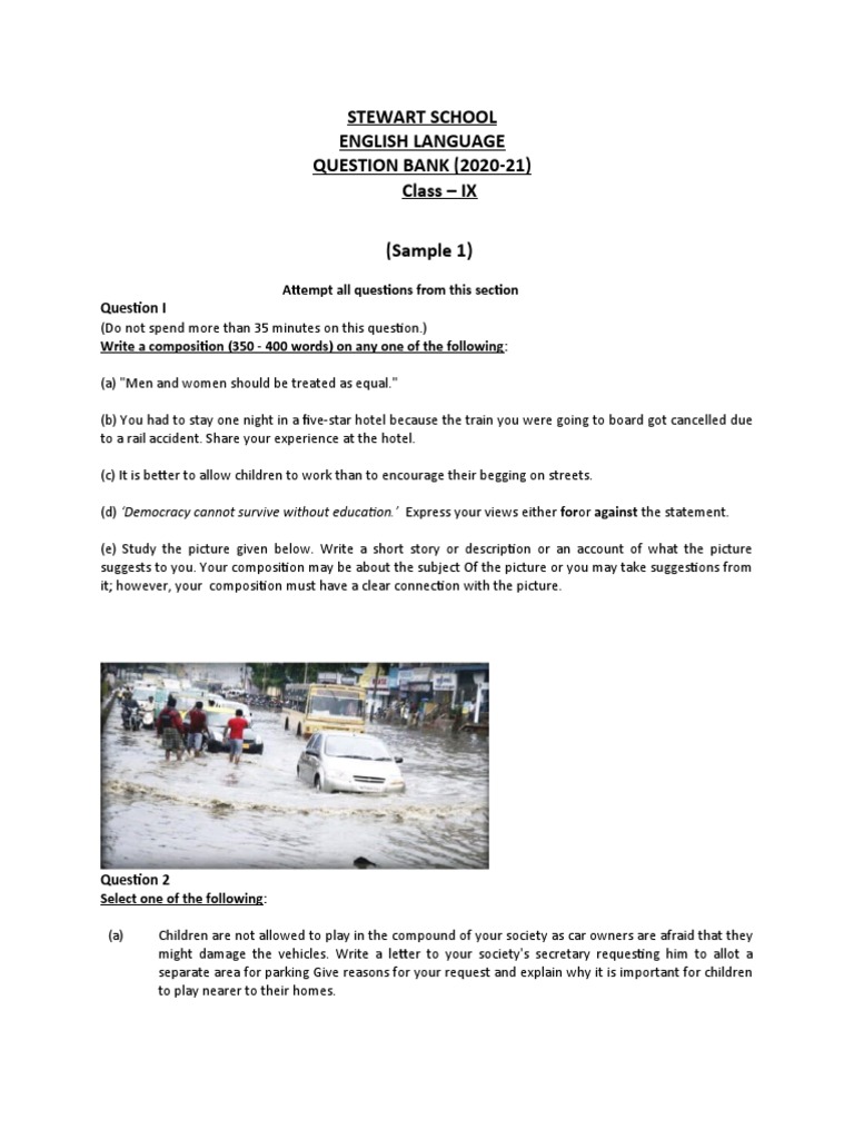 Stewart School English Language QUESTION BANK (2020-21) Class - IX ...