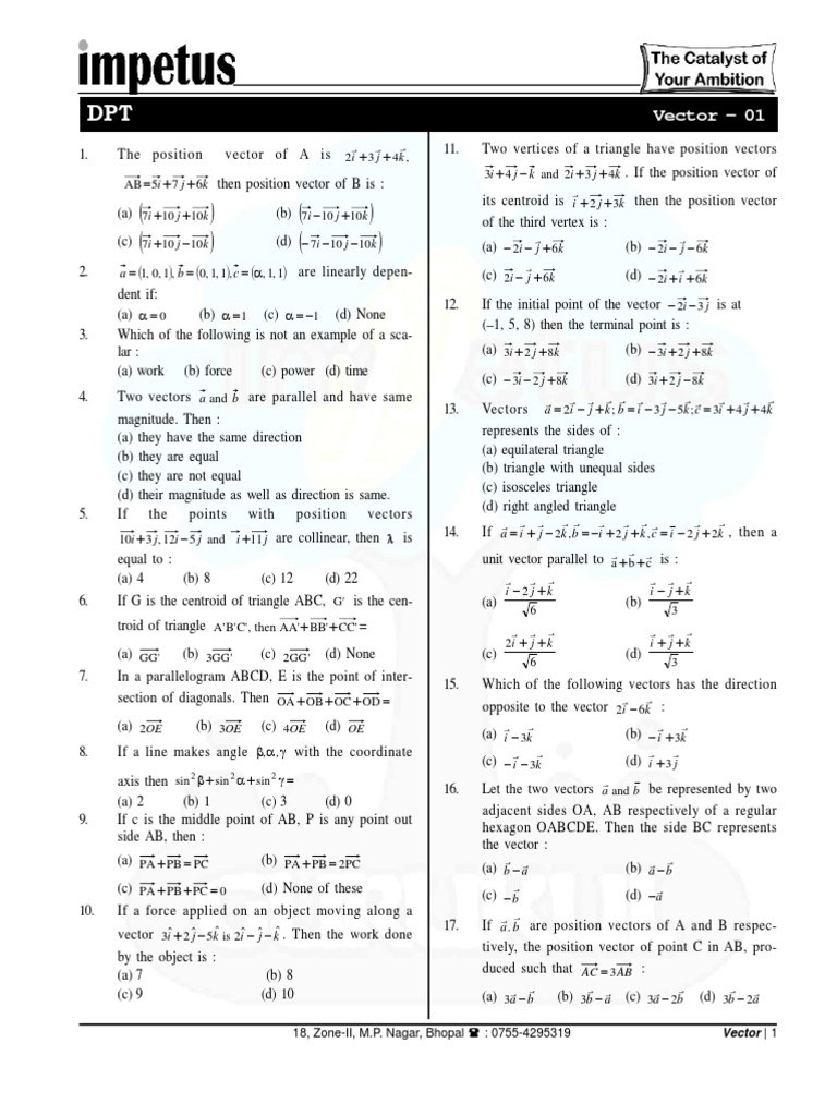 Vector - 01: (-1, 5, 8) Then The Terminal Point Is | PDF | Triangle ...