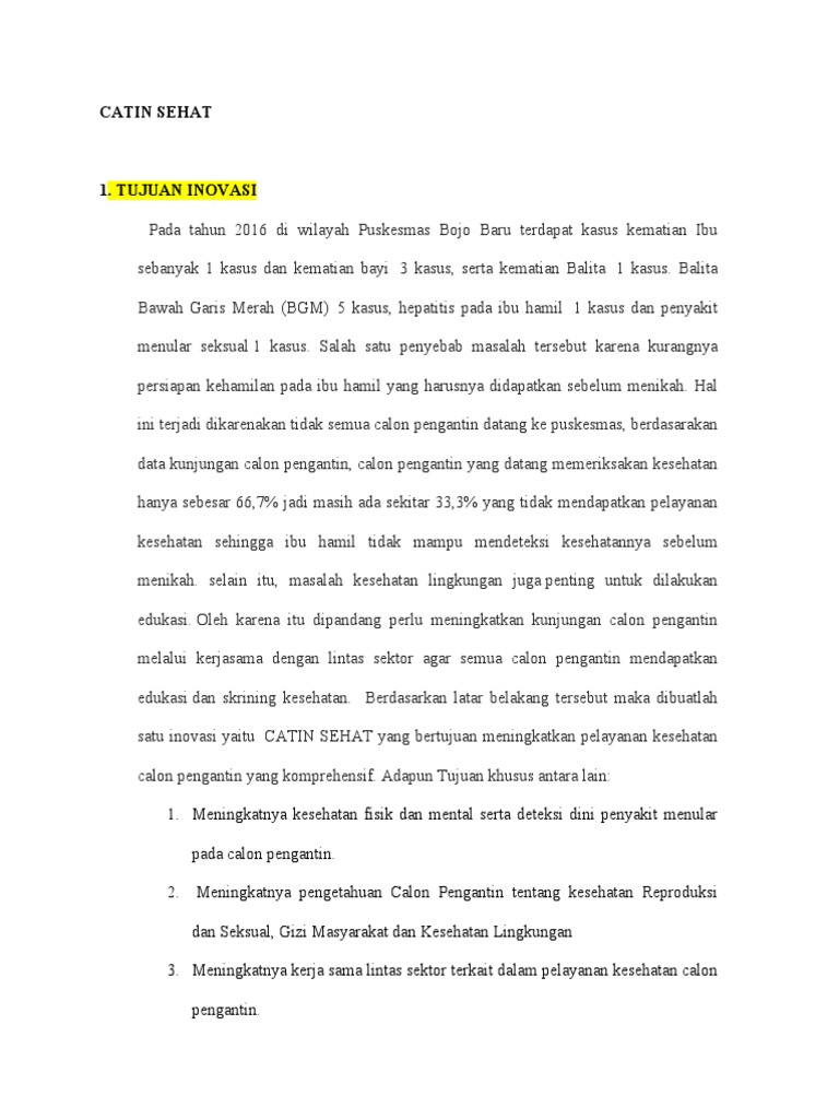 Inovasi Program Catin Sehat untuk Kesehatan | PDF | Ilmu Sosial ...