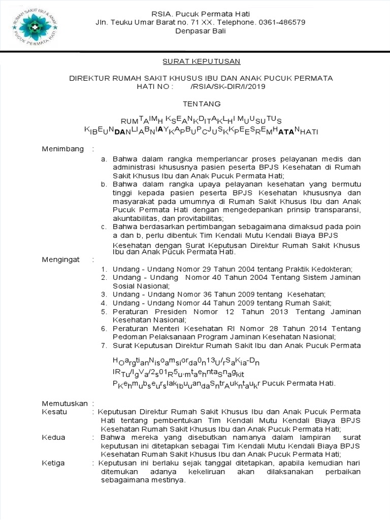 Pembentukan Tim Kendali Mutu BPJS 2019 | PDF