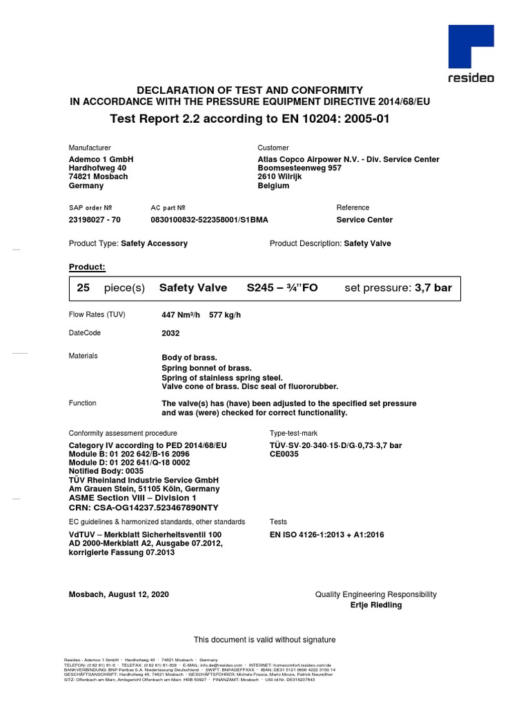 Test Report 2.2 According To EN 10204: 2005-01: Declaration of Test and ...