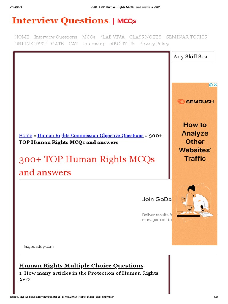 300+ TOP Human Rights MCQs and Answers 2021 | PDF | Multiple Choice ...