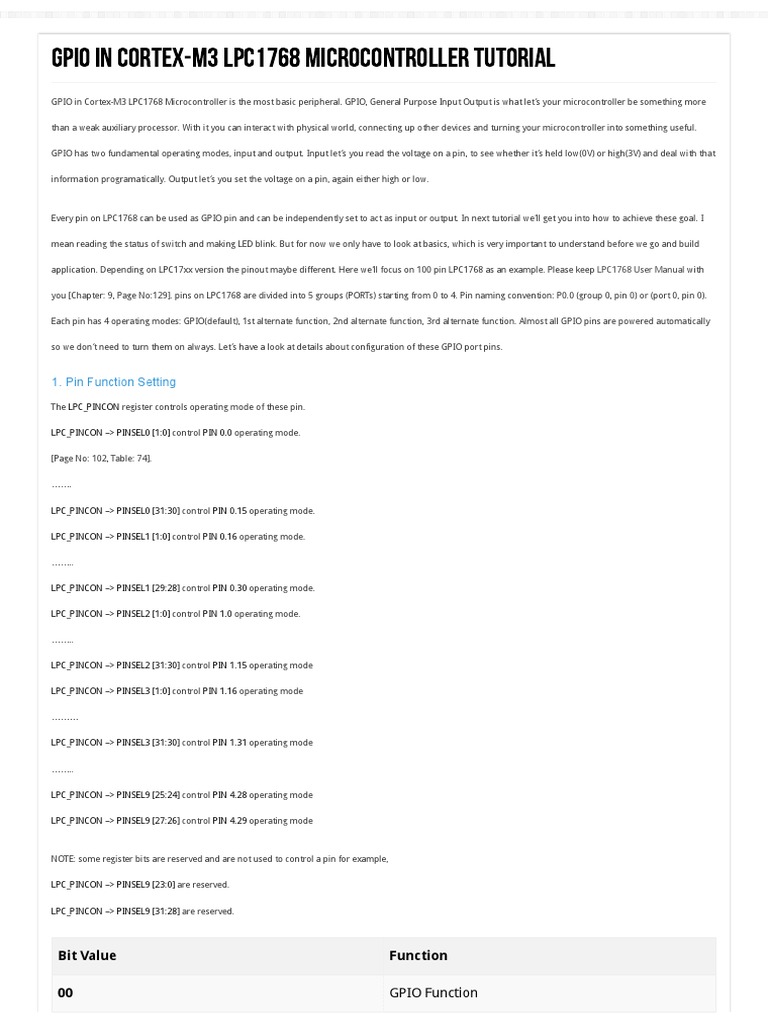 LPC1768 GPIO Basics Tutorial | PDF | Microcontroller | Input/Output