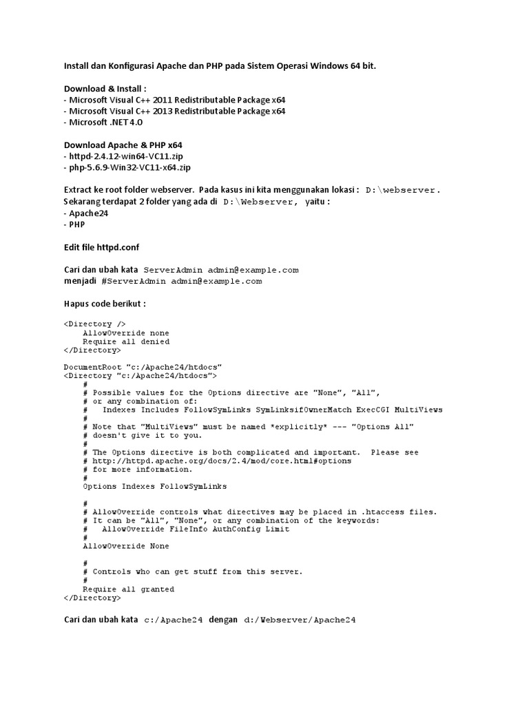 Install Apache Dan PHP7 Pada Windows x64 | PDF | Web Server | Internet & Web