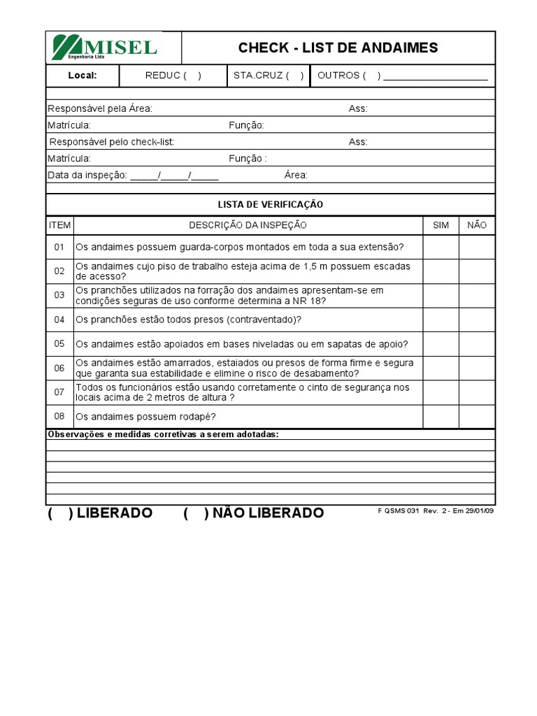 Check-list de Segurança para Andaimes | PDF