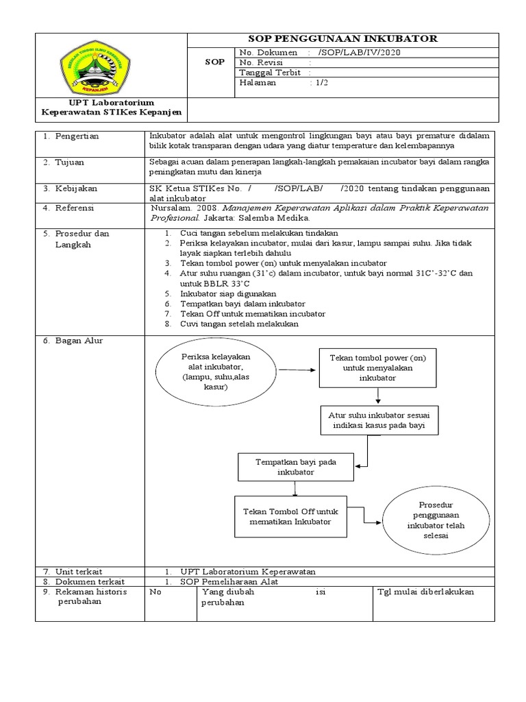 Sop Penggunaan Inkubator | PDF | Sains & Matematika