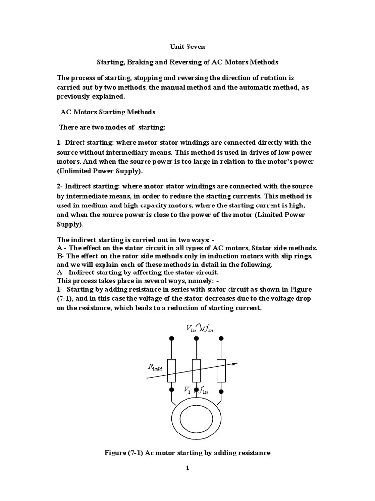 Unit Seven AC Motors Starting, Braking and Reversing Methods | PDF ...