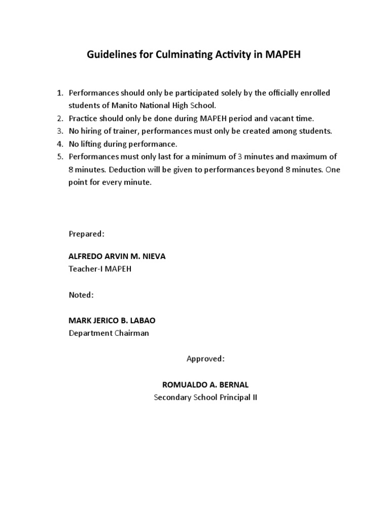 Guidelines For Culminating Activity in MAPEH | PDF