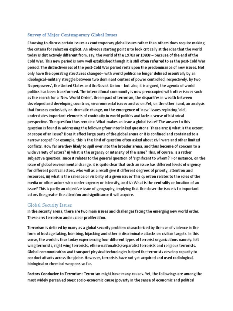 Survey of Major Contemporary Global Issues | PDF | Nuclear Weapons ...
