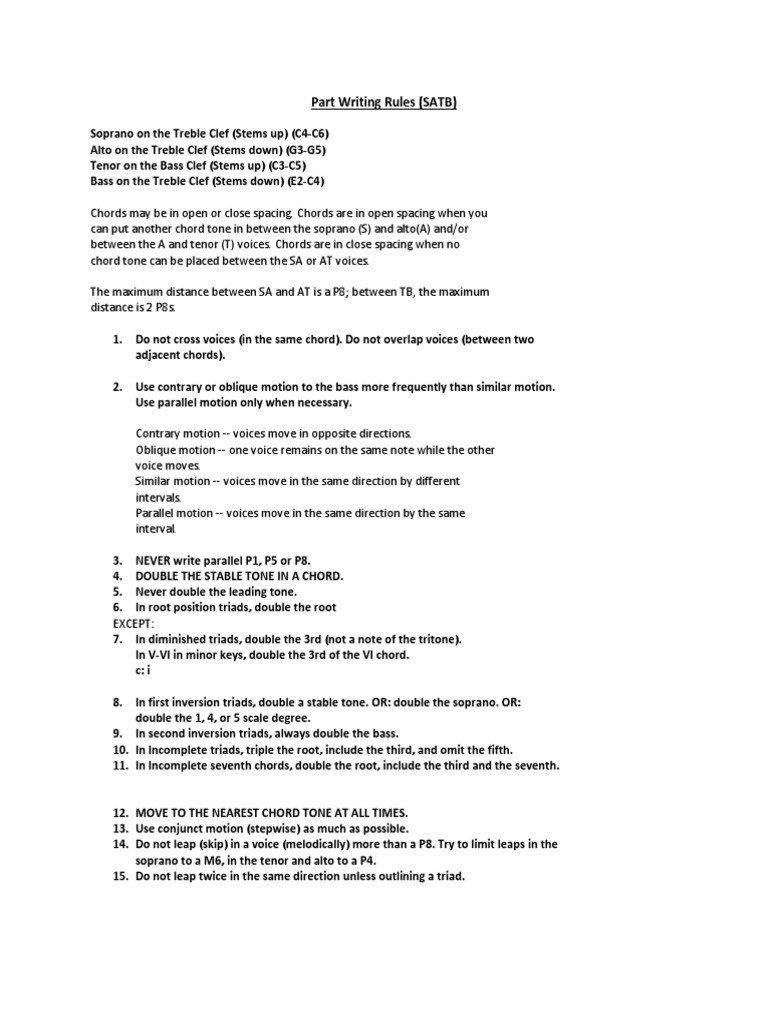 Part Writing Rules SATB | PDF | Chord (Music) | Elements Of Music